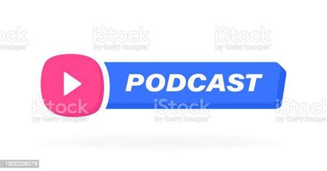 플레이 버튼 엠블럼이 있는 팟캐스트 기하학적 레이블입니다 로고 디자인 모던 벡터 일러스트레이션 공연에 대한 스톡 벡터 아트 및