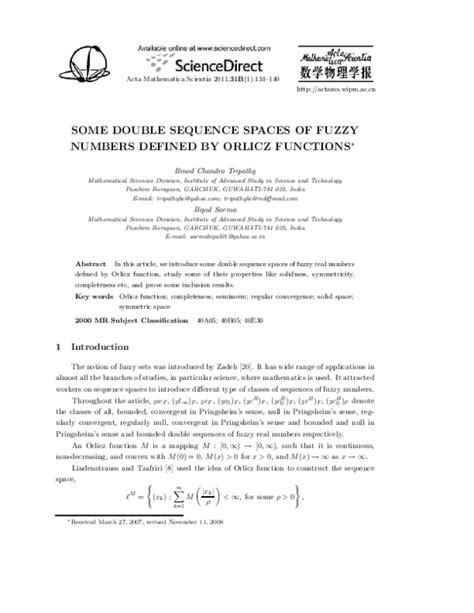 Pdf Some Double Sequence Spaces Of Fuzzy Numbers Defined By Orlicz Functions