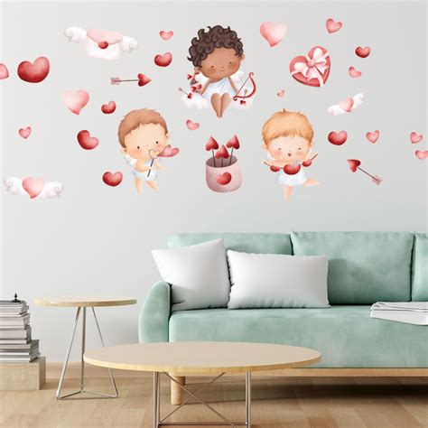 Наклейки на стену Веселые купидоны амуры сердечки валентинки Набор ХL ...