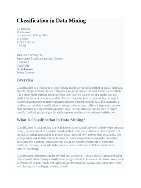 Classification In Data Mining 12 Pdf Statistical Classification Regression Analysis