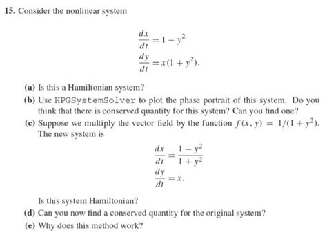 Solved 15 Consider The Nonlinear System Dx Dt 1 Y2 Dy
