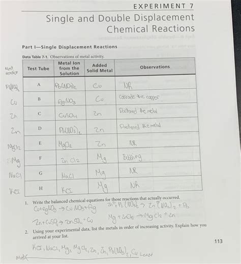 Solved Experiment 7 Single And Double Displacement Chemical