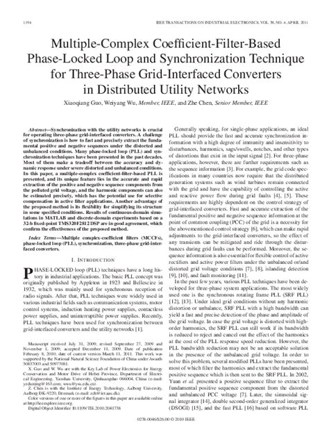 Pdf Multiple Complex Coefficient Filter Based Phase Locked Loop And