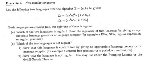 Exercise 4 Non Regular Languages Let The Following