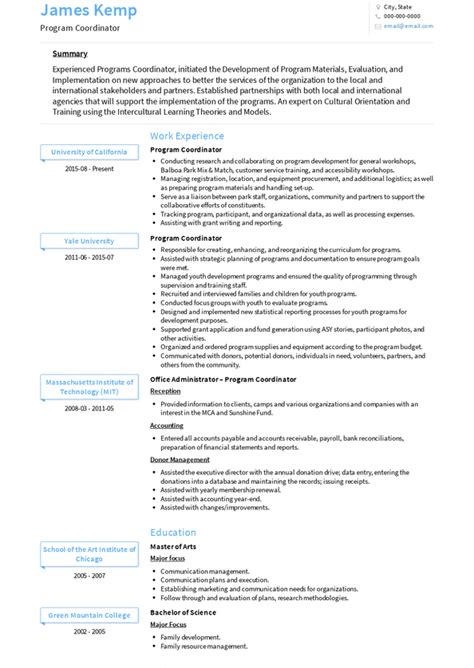 Program Coordinator Resume Samples And Templates VisualCV