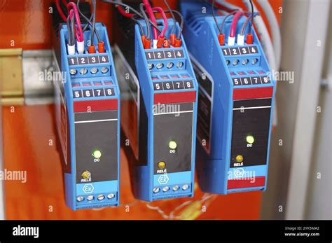 Electrical Equipment Automatic Circuit Breakers In A Row Electric Switches In Fusebox Stock