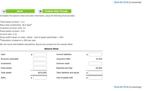 Solved Check My Work Remaining EBook Problem Chegg