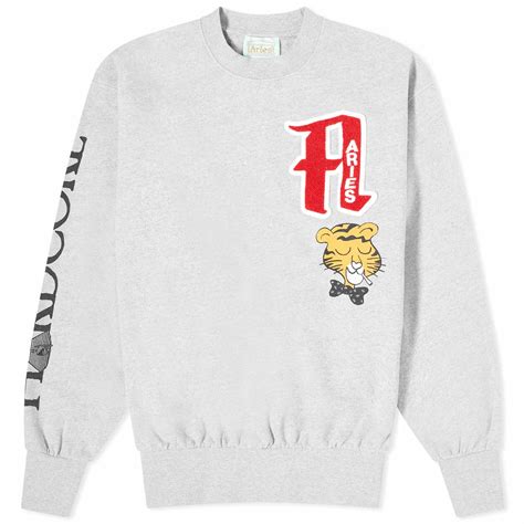 Aries Mens College Cross Grain Crew Sweat In Grey Marl Aries