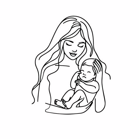 Mãe Segurando Seu Bebê Recém Nascido Desenho De Linha Contínua