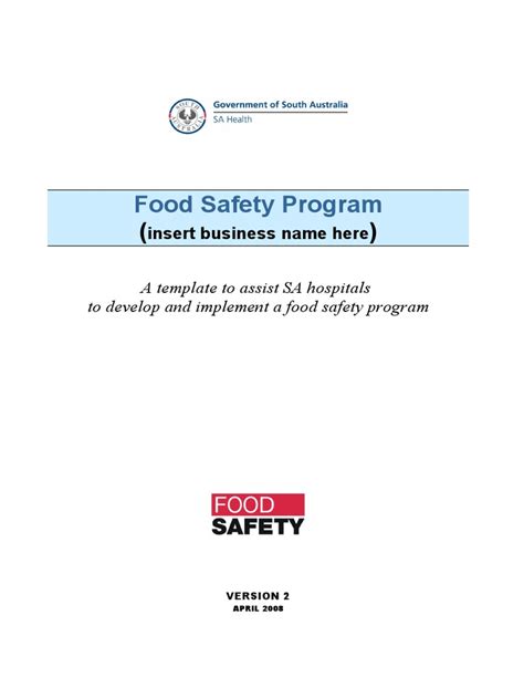 0804 Food Safety Template V2 Hopsitals Pdf