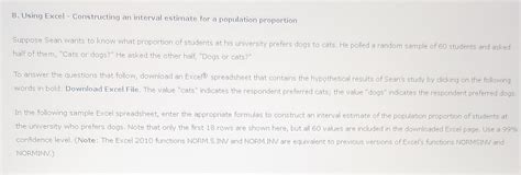 Solved 8 Using Excel Constructing An Interval Estimate