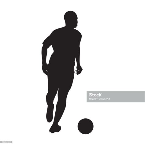 축구 선수는 공 전면 보기로 실행 격리 된 벡터 실루엣 축구 선수 Soccer Tournament에 대한 스톡 벡터 아트 및 기타 이미지 Soccer Tournament