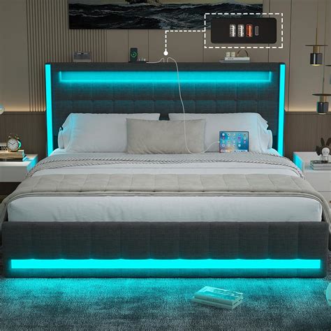 Cszzd Queen Bed Frame With Adjustable Headboard And Led