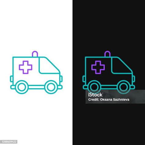 흰색과 검은 색 배경에 고립 된 라인 구급차와 응급 자동차 아이콘 구급차 차량 의료 대피 다채로운 개요 개념 벡터 0명에 대한