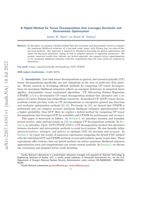 Pdf A Hybrid Method For Tensor Decompositions That Leverages Stochastic And Deterministic