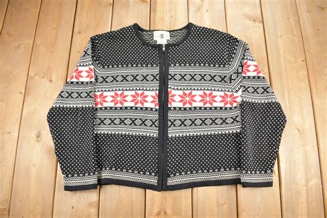 Vintage 1990s Cotton Ginny Knit Zip Up Sweater Vintage 90s Sweater
