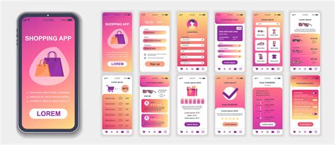 Shopping Mobile App Interface Screens Template Set Account Login Credit Card Assortment Shop