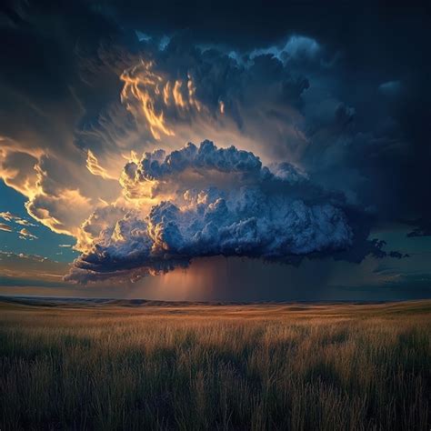 Dramatic Thunderstorm Clouds Rolling Over Vast Plains Premium Ai