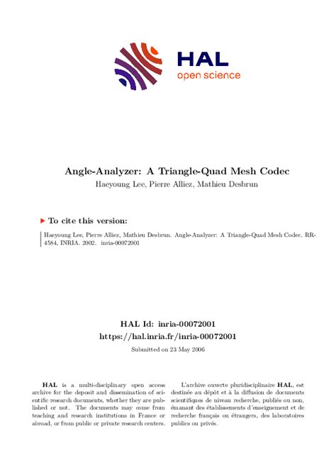 Pdf Angle Analyzer A Triangle Quad Mesh Codec