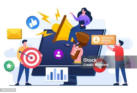 디지털 마케팅 개념 평면 일러스트 소셜 미디어 캠페인 프로모션 전자 상거래 마케팅 대행사 3차원 형태에 대한 스톡 벡터 아트 및 기타 이미지 Istock