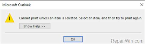 Fix Outlook Cannot Print Unless An Item Is Selected Mks Technology Inc