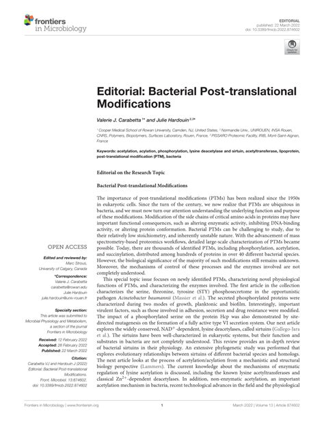 Pdf Editorial Bacterial Post Translational Modifications