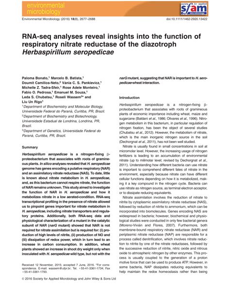 Pdf Rna Seq Analyses Reveal Insights Into The Function Of Respiratory Nitrate Reductase Of The