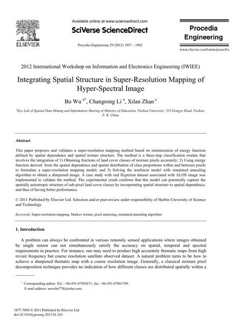 Pdf Integrating Spatial Structure In Super Resolution Mapping Of
