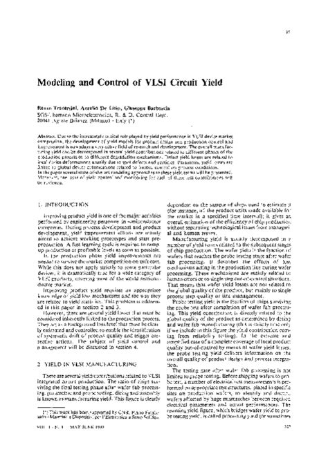 Pdf Modeling And Control Of Vlsi Circuit Yield