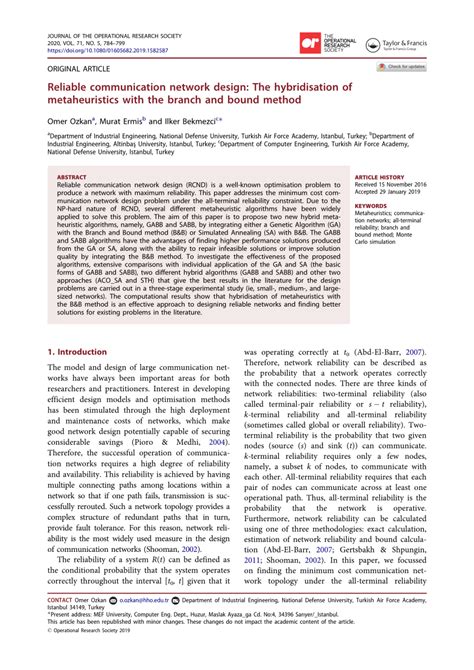 Pdf Reliable Communication Network Design The Hybridisation Of Metaheuristics With The Branch