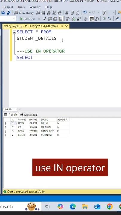 Sql In Operator Sql Tutorial Shorts Trending Viralshorts Youtube
