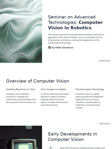 Seminar On Advanced Technologies Computer Vision In Robotics Pdf