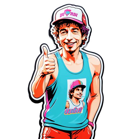 I Made An Ai Sticker Of Bob Dylan In Singlet Wearing A Cap Sideway Thumbs Up Outrun Style