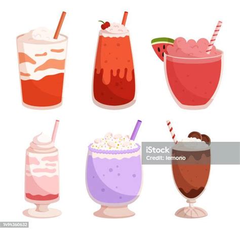다양한 종류의 밀크 쉐이크 크리미하고 풍미가 좋으며 거부할 수 없습니다 클래식 초콜릿과 바닐라부터 독특한 맛까지 개성 개념에 대한 스톡 벡터 아트 및 기타 이미지 Istock
