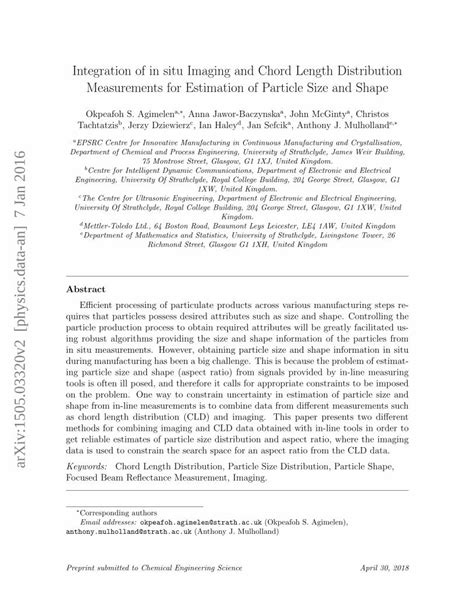 Pdf Integration Of In Situ Imaging And Chord Length Of In Situ