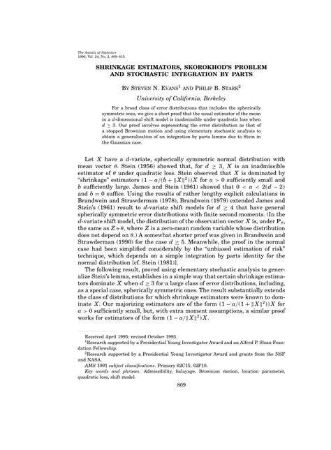 Pdf Shrinkage Estimators Skorokhods Problem And Stochastic