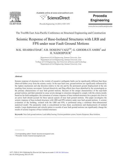 Pdf Seismic Response Of Base Isolated Structures With Lrb And Fps Under Near Fault Ground Motions