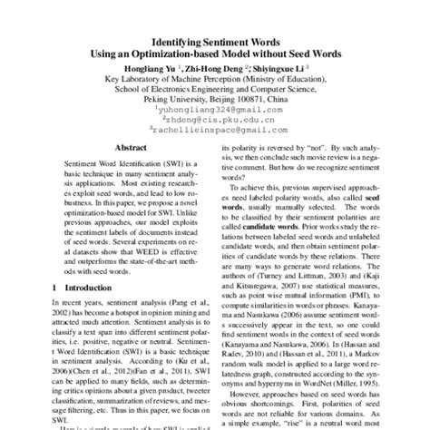 Identifying Sentiment Words Using An Optimization Based Model Without