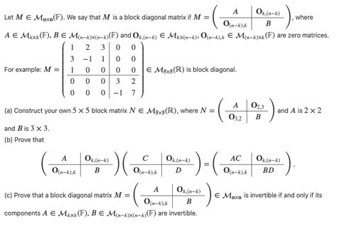 solved let m ∈ mn×n f we say that m is a block diagonal
