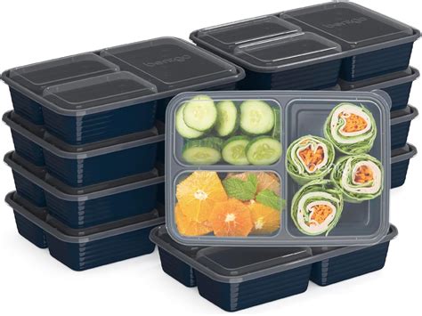 Prep 20 Piece 3 Compartment Reusable Meal Prep Containers With Lids