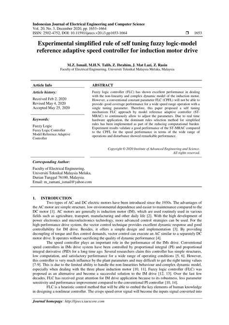 Pdf Experimental Simplified Rule Of Self Tuning Fuzzy Logic Model