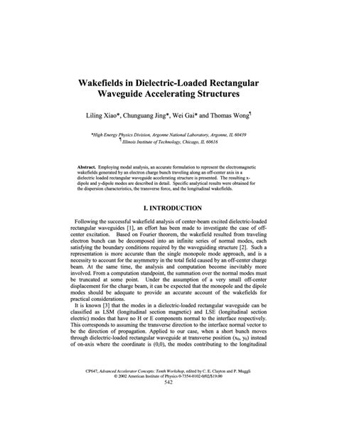 Pdf Wakefields In Dielectric Loaded Rectangular Waveguide Accelerating Structures