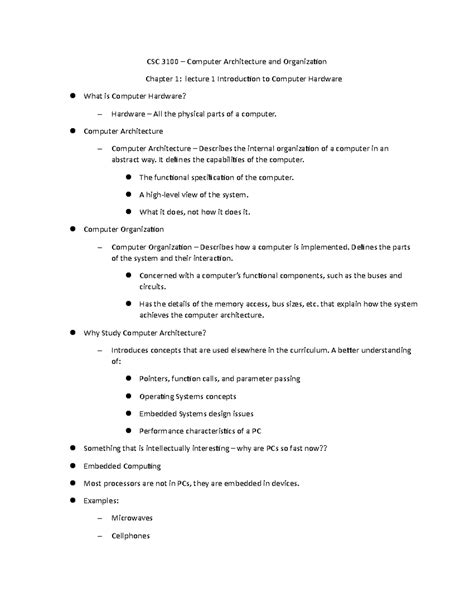Lecture 1 Fall 2019 Csc 3100 Computer Architecture And Organization