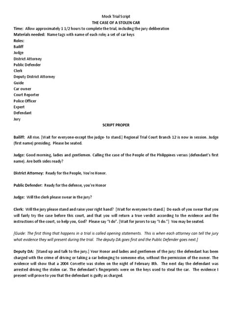 Mock Trial Script Template Mock Trial Script Template