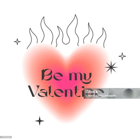 발렌타인 데이 텍스트와 함께 90 년대 스타일의 흐릿한 마음 내 발렌타인 데이가 되십시오 선형 모양 불꽃 반짝임이 있는 Y2k 미학의 낭만적 인 벡터 기호 2월에 대한 스톡