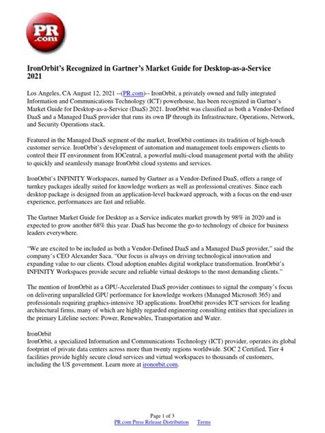 Ironorbits Recognized In Gartners Market Guide For Desktop As A Service 2021 Pdf Desktop