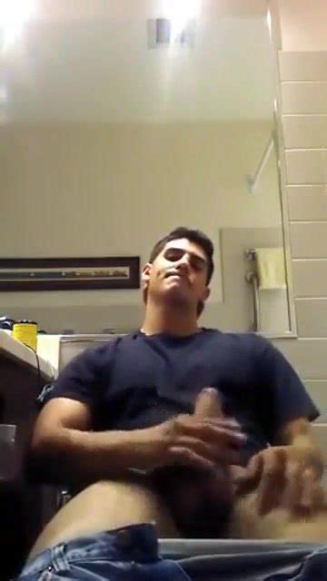 Hot Jock Jerks Off In The Bathroom And Gets Interrupted