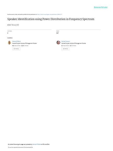 Speaker Identification Using Power Distribution In Pdf Algorithms