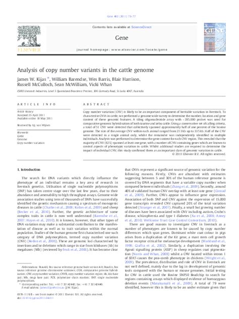 Pdf Analysis Of Copy Number Variants In The Cattle Genome