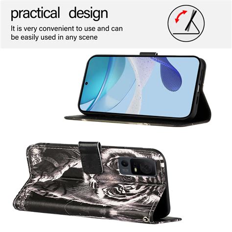 For Tcl 40 Xl 40t T608dl Colored Drawing Pattern Plain Weave Leather